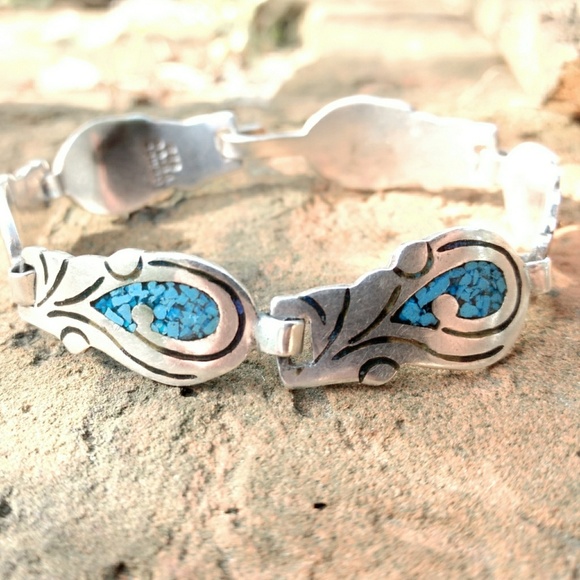 Vintage | Jewelry | Vintage Taxco Sterling Silver Turquoise Inlay Heavy ...